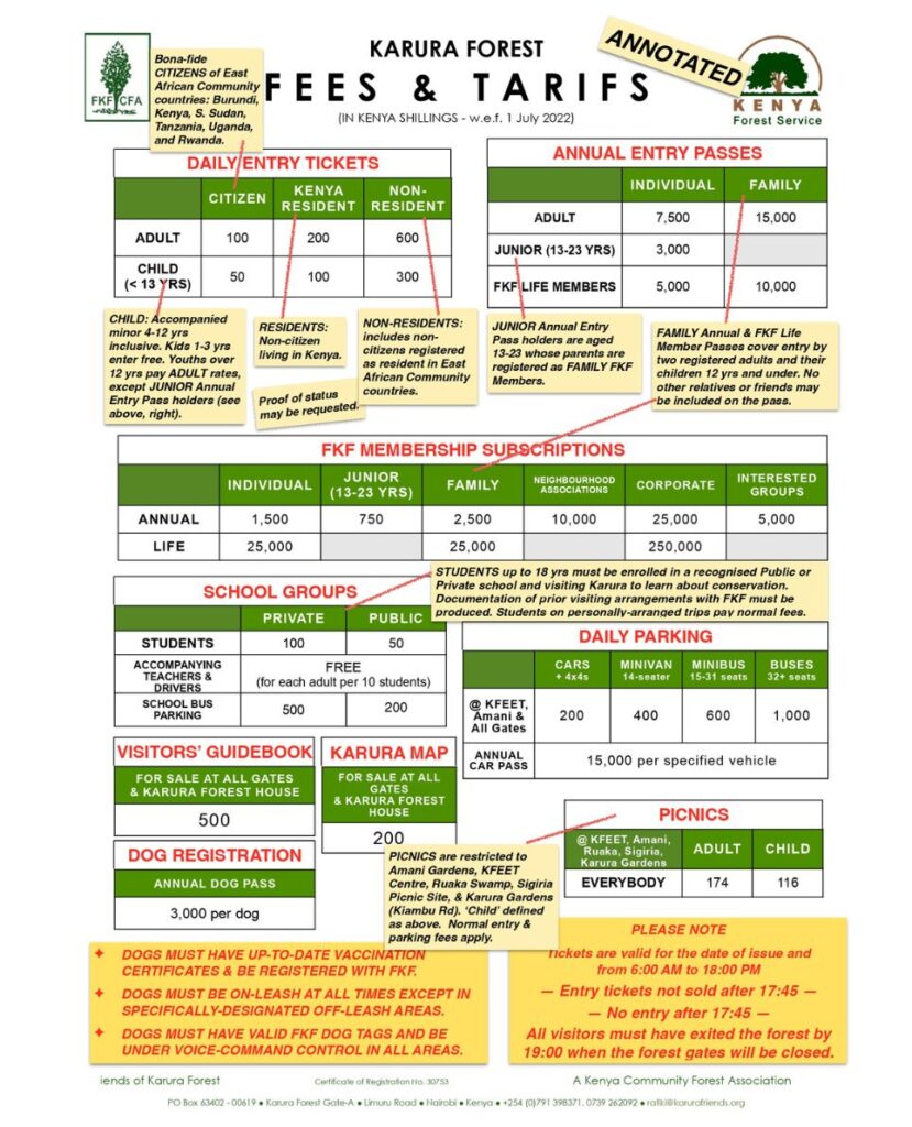 Updated Karura Forest Fees – Friends of Karura Forest